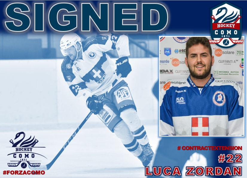 Luca Zordan rinnova con l'Hockey Como