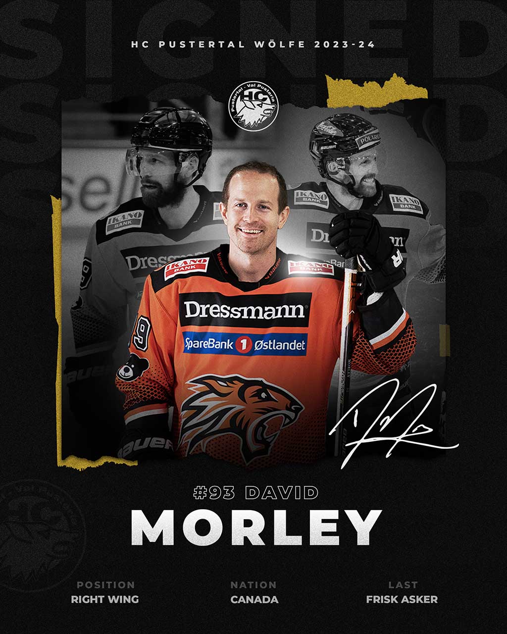David Morley nuovo attaccante dell'HC Pustertal