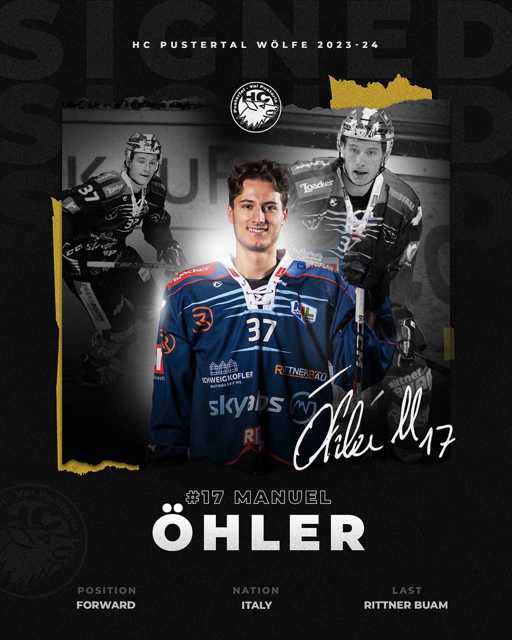 Manuel Öhler nuovo giocatore dell'HC Pustertal